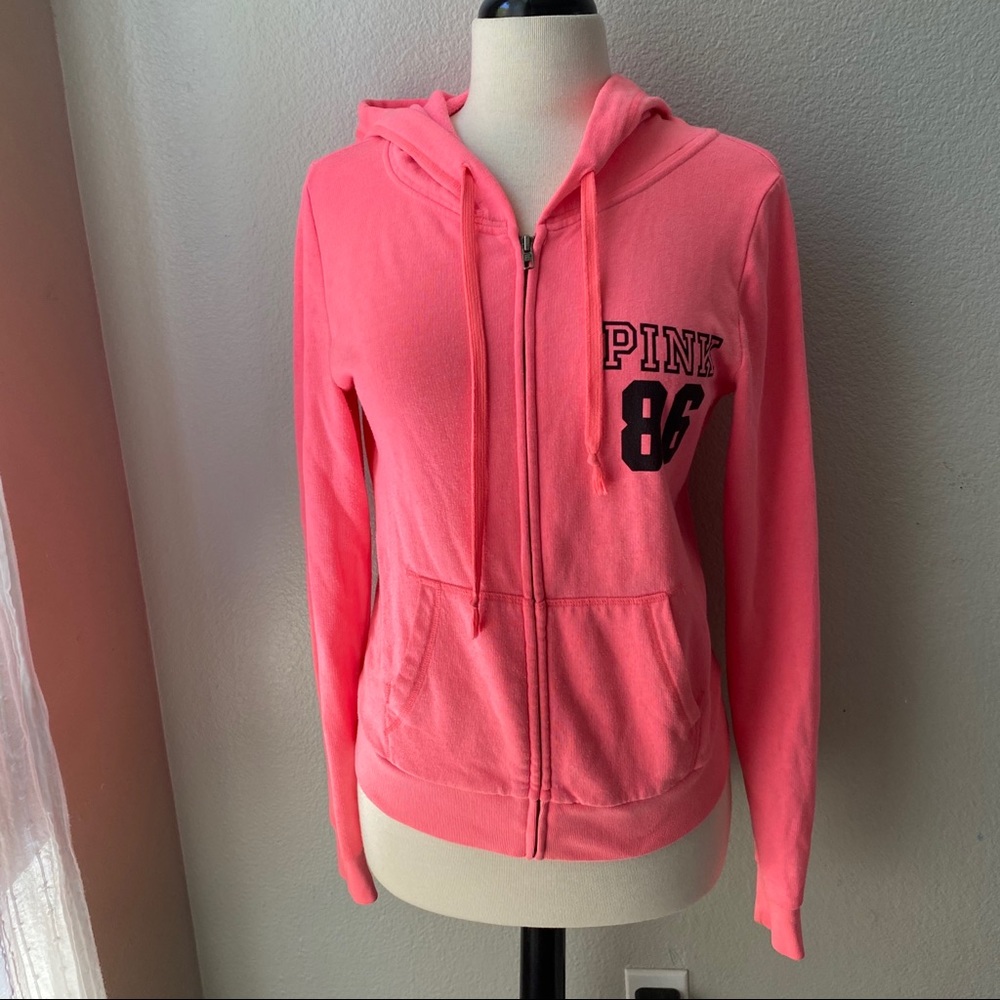 Victorias Secret Vs Hot Bright Pink Full Zipper Hoodi… - Gem